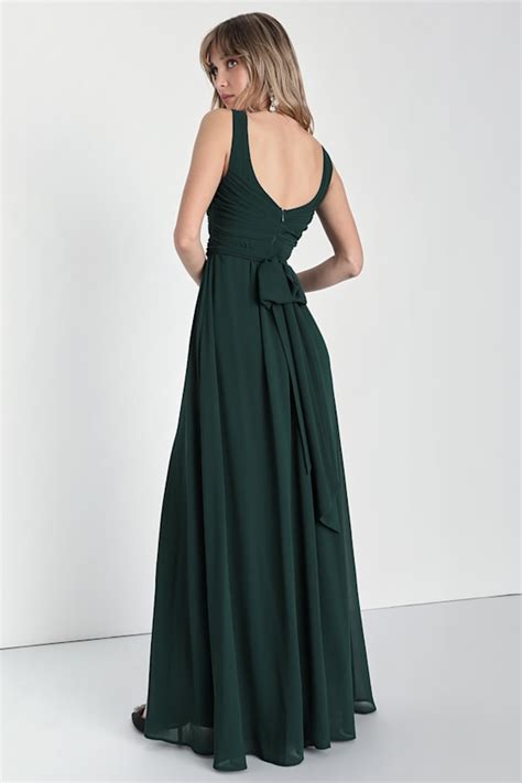 Emerald Green Pleated Dress Chiffon Maxi Dress Sexy Dress Lulus