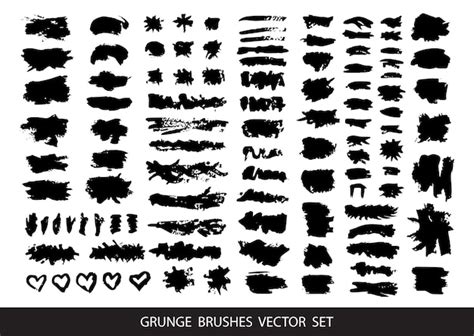 검정 페인트 잉크 브러시 스트로크 세트 브러쉬 선 더러운 예술적 디자인 요소 상자 프레임 프리미엄 벡터