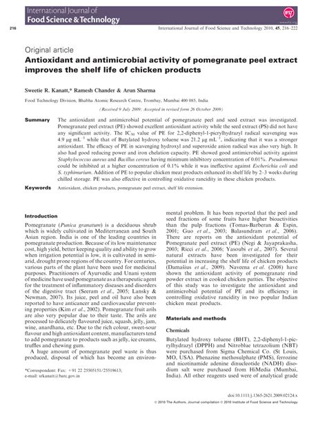 Pdf Antioxidant And Antimicrobial Activity Of Pomegranate Peel