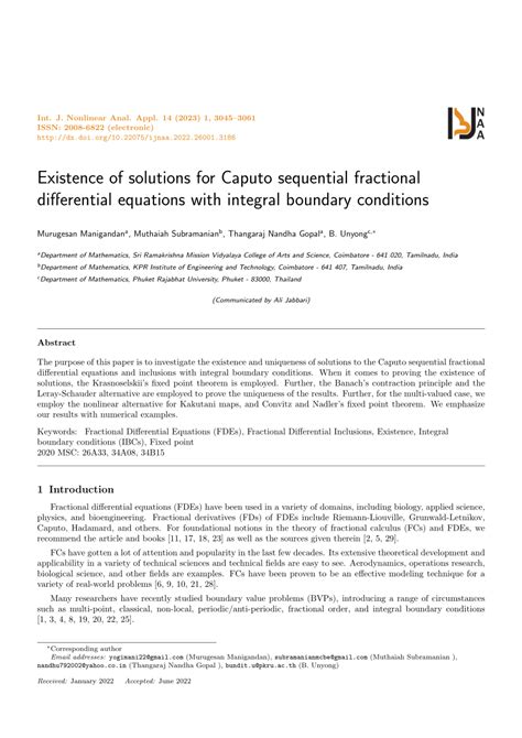 Pdf Existence Of Solutions For Caputo Sequential Fractional