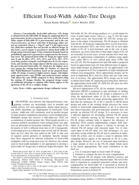 Efficient Fixed Width Adder Tree Design Pdf Digital Signal