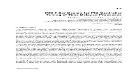 Pdf Imc Filter Design For Pid Controller Tuning Of Time