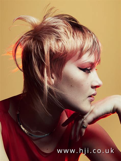 2017 Mahogany Blond Disconnected Choppy Pixie With Red Slices And