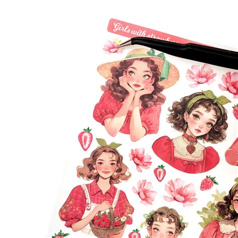 استیکر دختر طرح استایل توت فرنگی ژورنال آبنبات چوبی