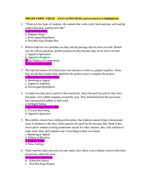 PHI Topic Quiz Fallacies In Everyday Life Quiz Version Grand Canyon University