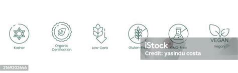 코셔 유기농 인증 저탄수화물 글루텐 프리 Gmo 프리 비건 벡터 일러스트 아이콘 세트 0명에 대한 스톡 벡터 아트 및 기타