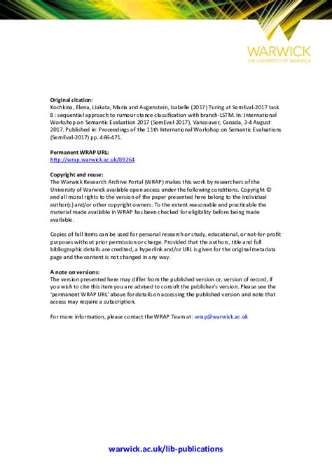 Pdf Turing At Semeval 2017 Task 8 Sequential Approach To Rumour Stance Classification With