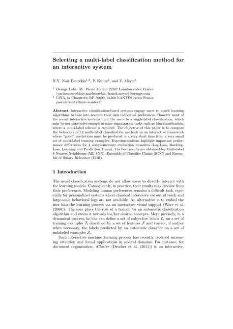 Pdf Selecting A Multi Label Classification Method For An Interactive System