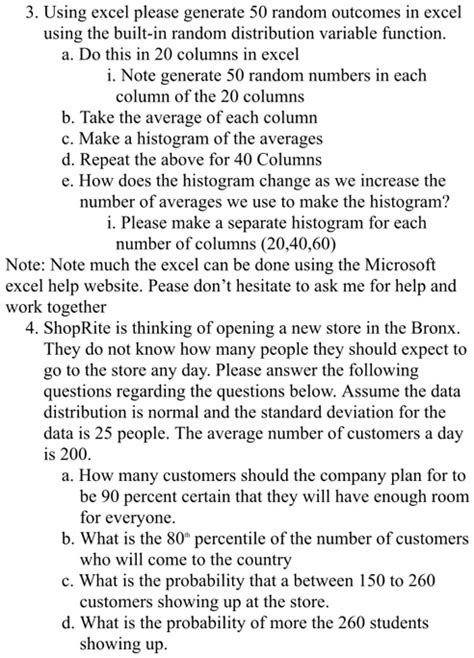 Solved 3 Using Excel Please Generate 50 Random Outcomes In Excel