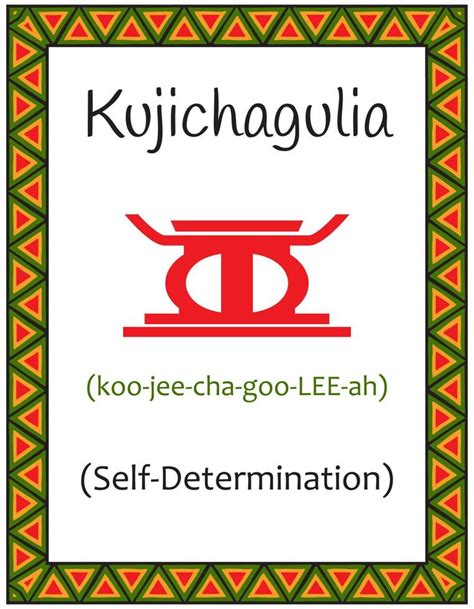 A Card With One Of The Kwanzaa Principles Symbol Kujichagulia Means Self Determination In