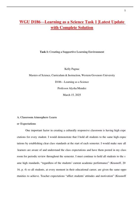 Wgu D186—learning As A Science Task 1 Latest Update With Complete Solution D186 Stuvia Us