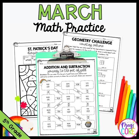 March Themed Math Practice 5th Grade Magicore