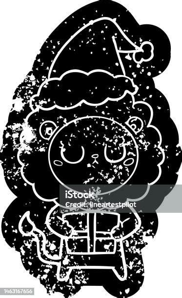 기발한 만화 산타 모자를 쓰고 크리스마스 선물을 가진 사자의 고민 아이콘 귀여운에 대한 스톡 벡터 아트 및 기타 이미지 귀여운 그런지 이미지 기법 낙서 드로잉