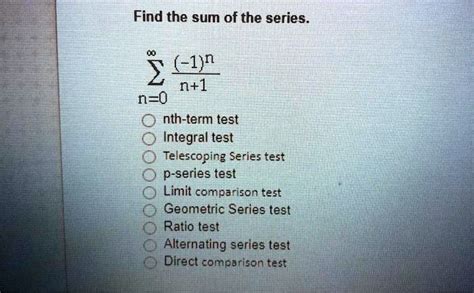 SOLVED Find The Sum Of The Series 1 N N L N 0 0 Nth Term Test Integral Test 8 Telescoping