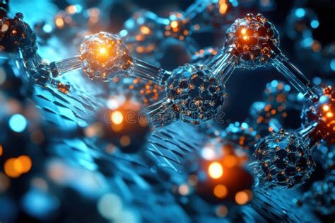 Molecular Structure Illuminated In Vivid Colors With Glowing Connections Stock Illustration