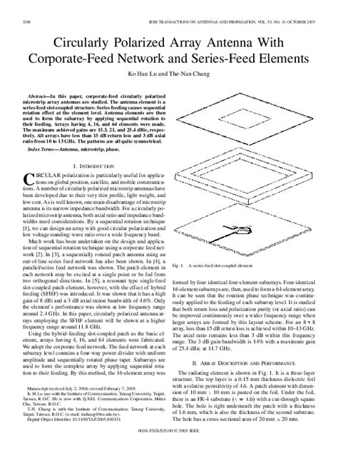 Pdf Circularly Polarized Array Antenna With Corporate Feed Network And Series Feed Elements