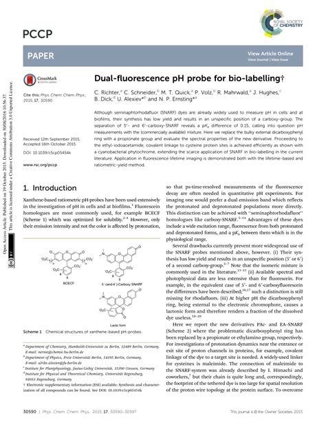 Pdf Dual Fluorescence Ph Probe For Bio Labelling