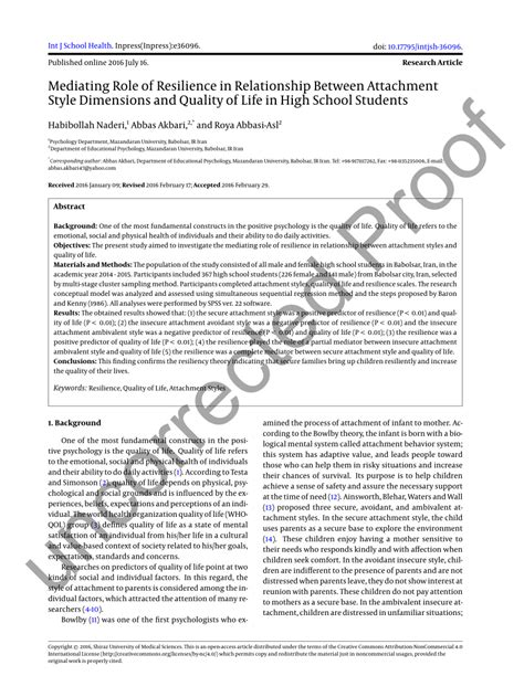Pdf Mediating Role Of Resilience In Relationship Between Attachment