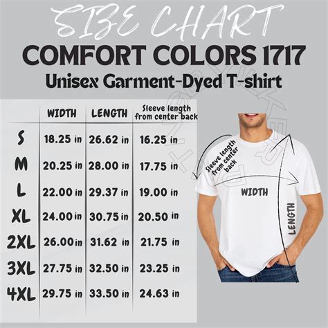 Comfort Colors 1717 Size Chart Size Chart For Unisex Garment Dyed T