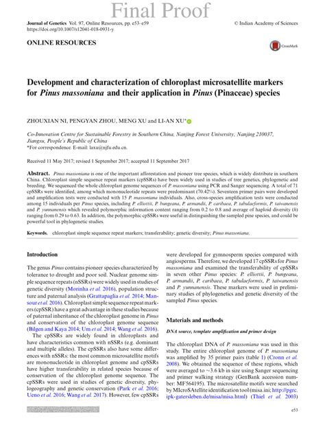 Pdf Development And Characterization Of Chloroplast Microsatellite