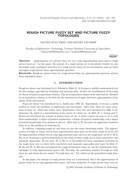 Pdf Rough Picture Fuzzy Set And Picture Fuzzy Topologies