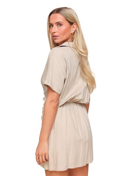 Beige Linnen Ss Jurk Olivia And Kate Olivia And Kate