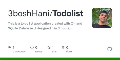 Github 3boshhanitodolist This Is A To Do List Application Created With C And Sqlite