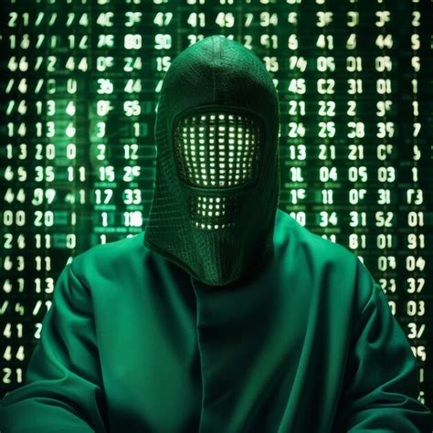 Hacker In A Green Mask With Binary Code On A Dark Background Premium Ai Generated Image