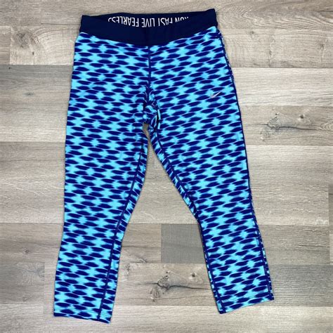 Nike Running Tights Womens Medium Blue Aqua Fold Over Gem