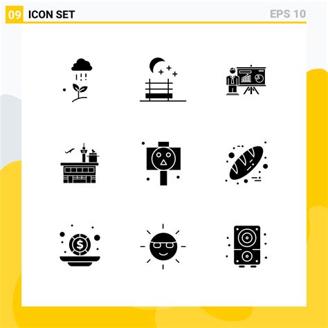 9 Universal Solid Glyphs Set For Web And Mobile Applications Board Transport Office Transit