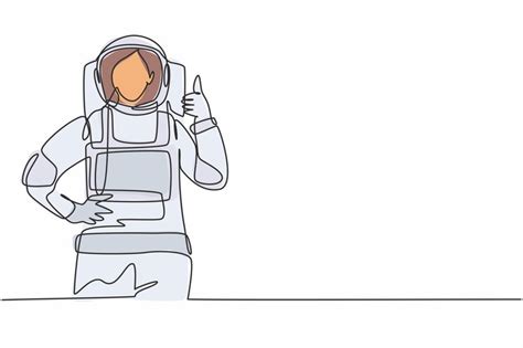 Premium Vector Single One Line Drawing Of Female Astronauts With A Thumbsup Gesture Wearing
