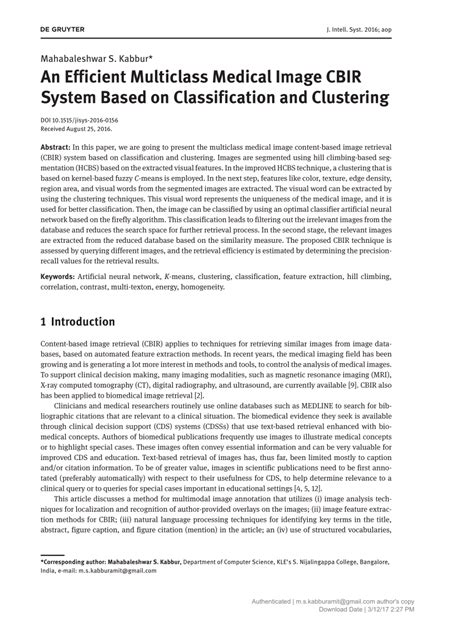 Pdf An Efficient Multiclass Medical Image Cbir System Based On Classification And Clustering