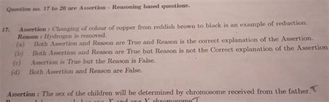 Question No 17 To 20 Are Assertion Reasoning Based Questions 17 Asse