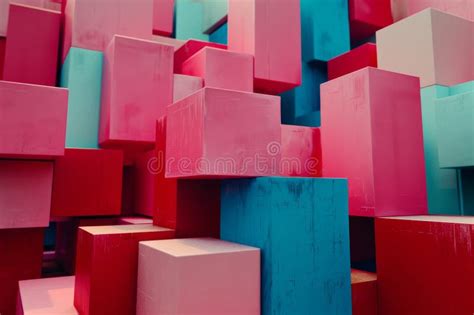 Abstract Colorful Cubes Stacked In A Geometric Art Installation Stock Illustration