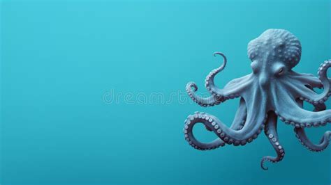 Minimalist 3d Octopus On Blue Background Layered Imagery With Subtle