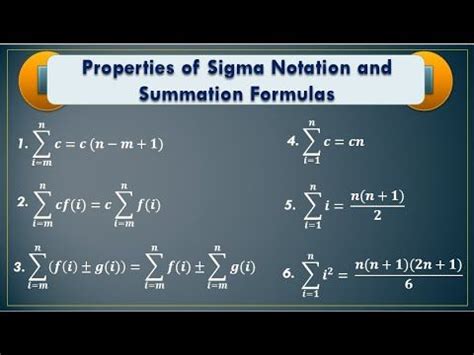 PROPERTIES OF SIGMA NOTATION AND SUMMATION FORMULAS