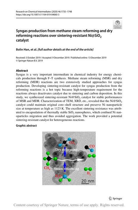 Syngas Production From Methane Steam Reforming And Dry Reforming Reactions Over Sintering