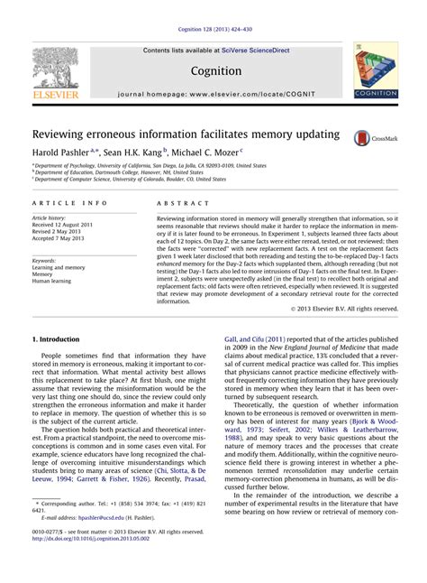 Pdf Reviewing Erroneous Information Facilitates Memory Updating