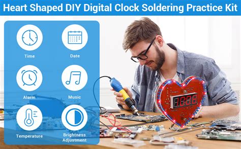 Diy Heart Shaped Rotating Led Digital Clock Kit Date Time Temperature