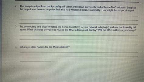 Solved 2 The Sample Output From The Ipconfig Lall Command