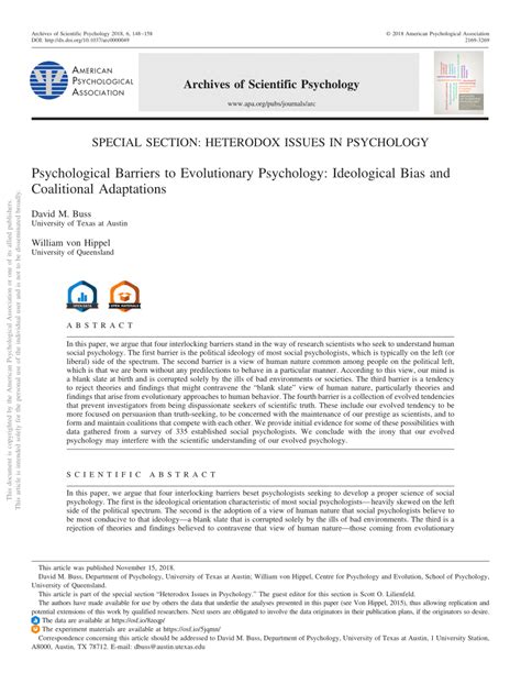 Pdf Psychological Barriers To Evolutionary Psychology Ideological Bias And Coalitional