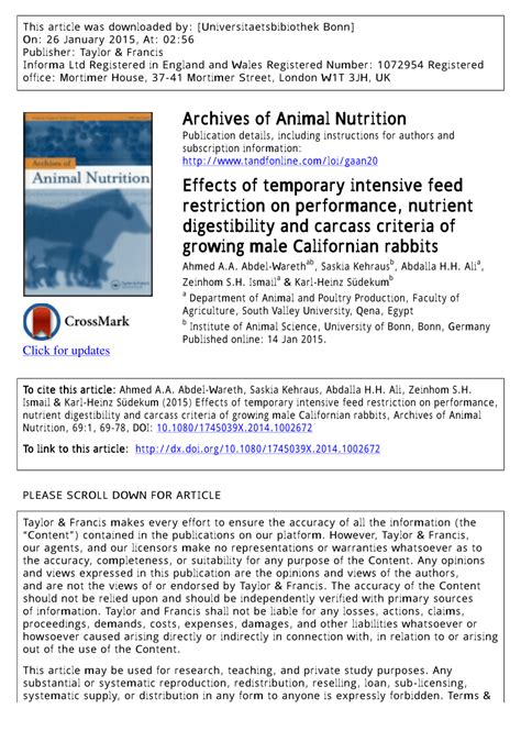 Pdf Effects Of Temporary Intensive Feed Restriction On Performance Nutrient Digestibility And