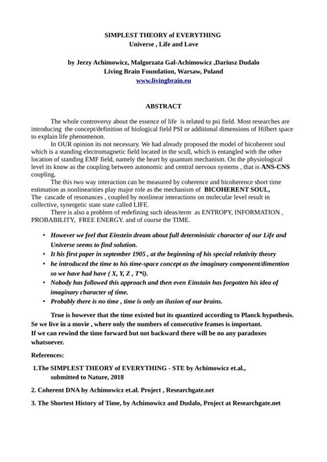 Pdf Simplest Theory Of Everything Universe Life And Love