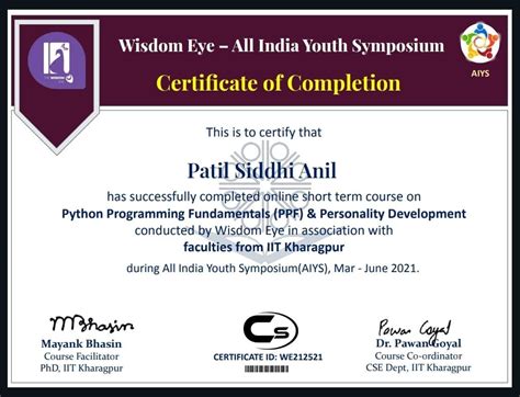 Siddhi Anil Patil On Linkedin Python Programming Professionaldevelopment Iitkharagpur