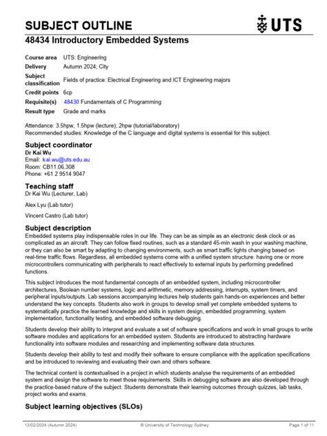 Subject Outline 48434 Pdf Educational Assessment Embedded System