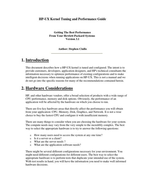 Hp Ux Kernel Tuning And Performance Guide Getting The Best Performance From Your Hewlett