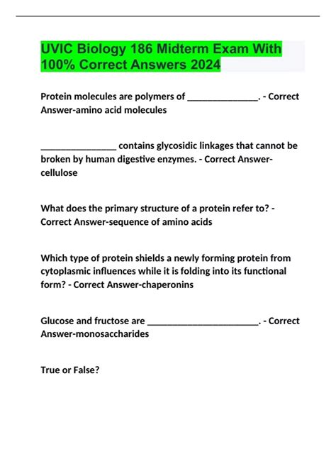 UVIC Biology Midterm Exam With Correct Answers UVIC Biology Stuvia US