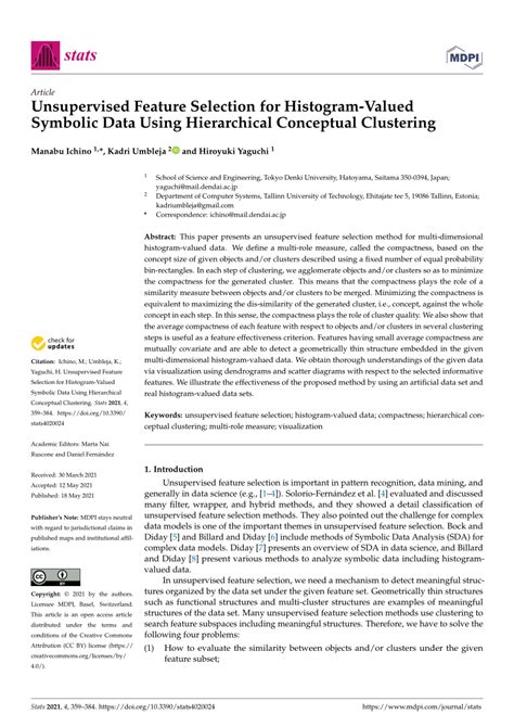 Pdf Unsupervised Feature Selection For Histogram Valued Symbolic Data Using Hierarchical