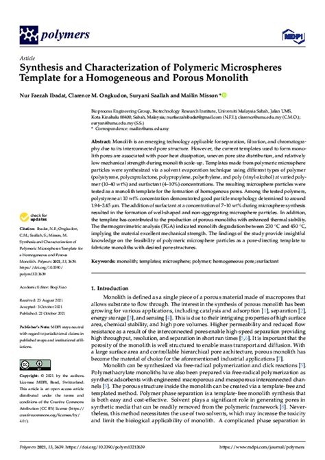 Pdf Synthesis And Characterization Of Polymeric Microspheres Template For A Homogeneous And