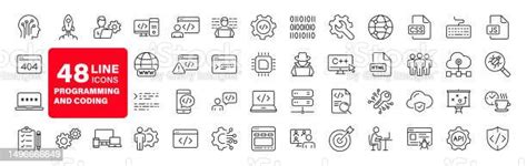 Programming Coding Set Of Web Icons In Line Style Software Development Icons For Web And Mobile